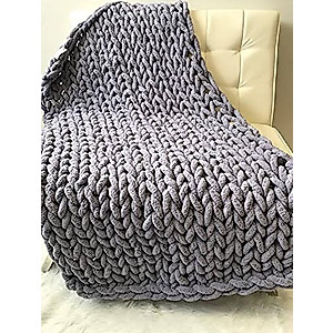 Chunky Knit Throw Blanket, Warm Large Soft Chenille for Couch Bedroom Decor, Giant Chunky Yarn Throw Blankets Hand-Made, Machine Washable