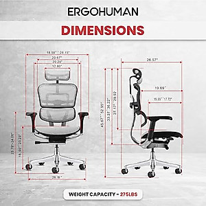 Ergohuman Eurotech ME7ERG GEN2 High Back Mesh Office Chair with Tilt Tension Control, Tilt Lock, Back Angle, Back Height, Synchro Tilt, Seat Height, Seat Depth, and Arm Height Adjustments, Grey