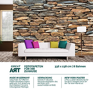 GREAT ART Large Photo Wallpaper – Shale Stonewall – Photo Decoration Stones Optic Mural Rocks Walls Rustic Stone Industrial Design Look Wall Decor Image Decor Wall Mural (132.3x93.7in - 336x238cm)