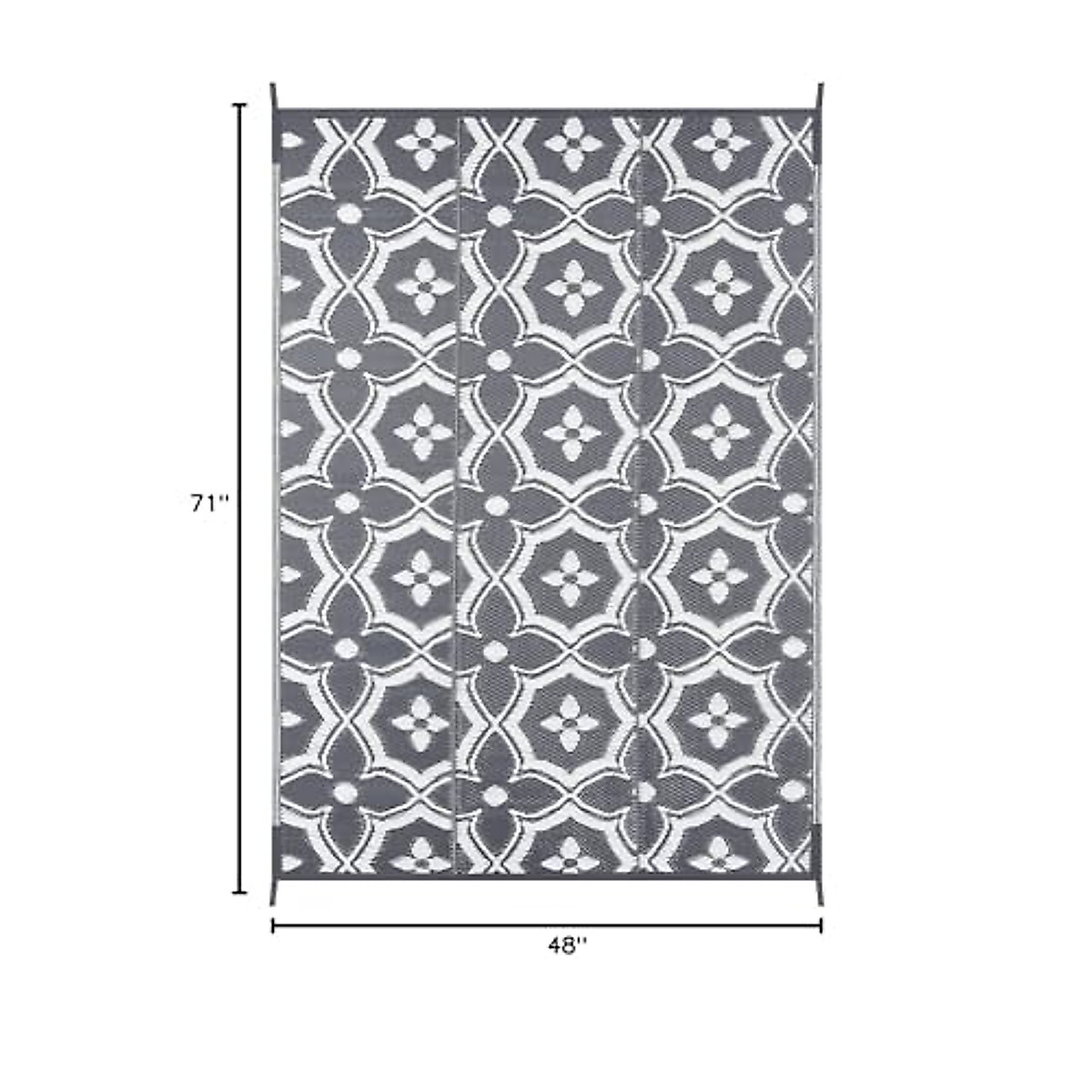 Vaukki Reversible Rug, Plastic Straw Outdoor Mat Fade Resistant Plastic Outdoor Patio Mat, Lightweight Ocean Area Carpet for Patio, RV, Camping, Deck, Backyard and Picnic (Grey and White, 4'x6')