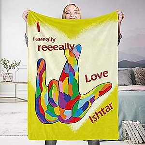 VEELU American Sign Language Blanket with Custom Name ASL I Really Love You Personalized Letter Blanket Living Room/Bedroom Warm Throw Blanket for Family Husband Wife Baby 59x79inch