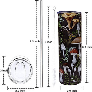 IchDich Mushroom Tumbler With Lid and Straw 20 oz Insulated Mushroom Tumbler Stainless Steel Mushroom Skinny Tumbler Water Bottle Travel Mug Wine Cups Mushroom Gifts for Women