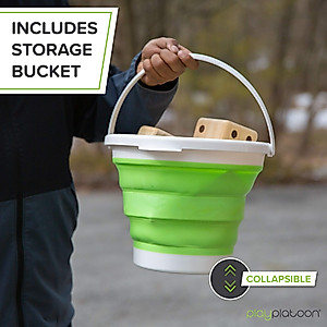 Play Platoon Giant Wooden Dice, Yardzee Outdoor Game with Bucket, 3.5" Giant Wooden Games for Families, 6 Large Dice, Collapsible Bucket, Score Cards, Dry Erase Marker