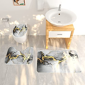 elepdfcd Shower Curtain Set, Marble Bathroom Sets, 4 Piece Glod Bathroom Sets with Rugs and Accessories Waterproof Shower Curtains, 12 Hooks, Abstract Black White