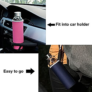 NC Glass Water Bottles with Infuser Strainer 18oz Glass Water Bottle with Stainless Steel Filter Leak Proof Tea Tumbler with Nylon Protective Sleeve (Black, 18OZ)