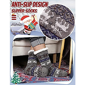 ProEtrade Slipper Socks for Men Fuzzy Fluffy Winter Cozy Cabin Warm Thick Fleece Comfy Non Slip Home Grips Socks Stocking Stuffer Christmas White Elephant Gift(Light Grey)