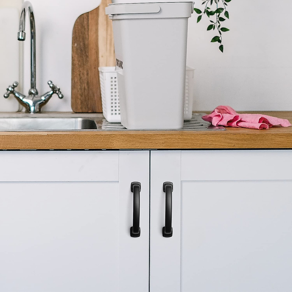 Ravinte Arch Cabinet Pulls Solid 10 Pack 3 Inch Matte Black Kitchen Cabinet Handles Flat Square Foot Curved Drawer Pulls Hardware for Kitchen Cabinet