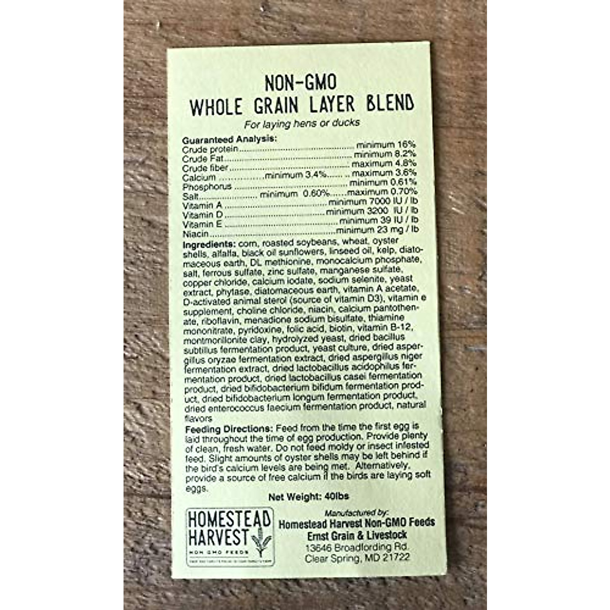 Homestead Harvest Non-GMO Whole Grain Layer Blend 16% for Laying Hens or Ducks 25lb