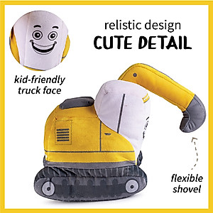 Plush Creations Excavator Toy Figure, Plush Construction Stuffed Truck, Interactive Excavator Truck Toy for Toddlers