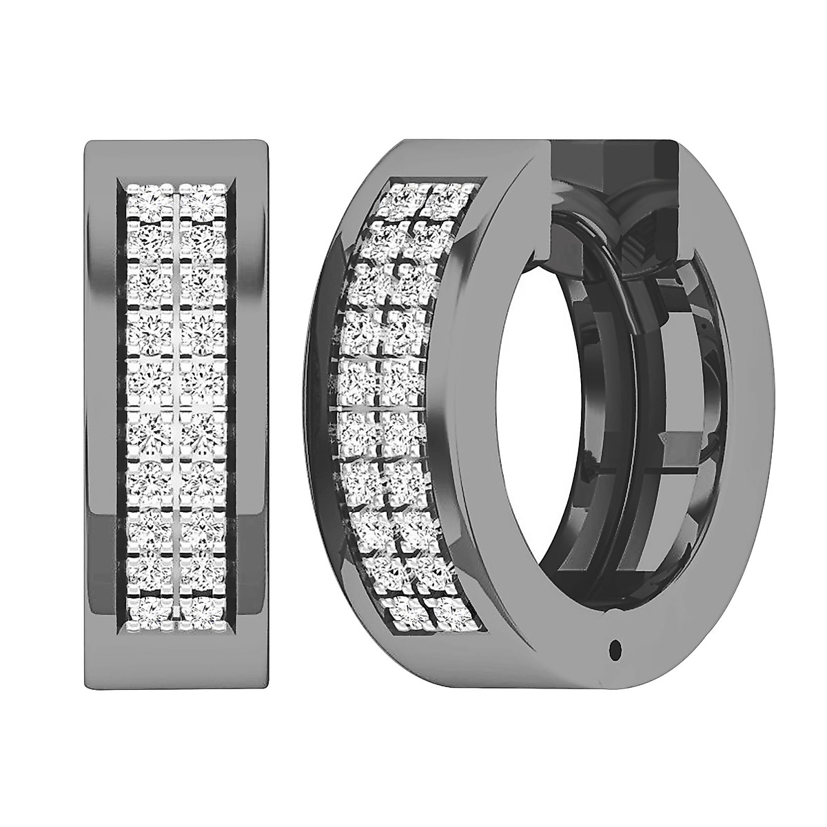 Dazzlingrock Collection 0.12 Carat (ctw) White Diamond Dual Row Unisex Hoop Earrings in Black Plated 925 Sterling Silver