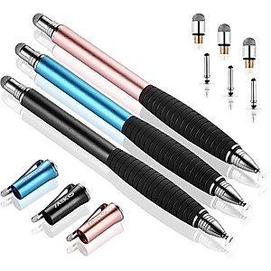 MEKO (2nd Gen)[2 in 1 Precision Series] Universal Disc Stylus Touch Screen Pen for iPhone,iPad,All Other Capacitive Touch Screens Bundle with 6 Replacement Tips,Pack of 3 (Black/Rose Gold/Aqua Blue)