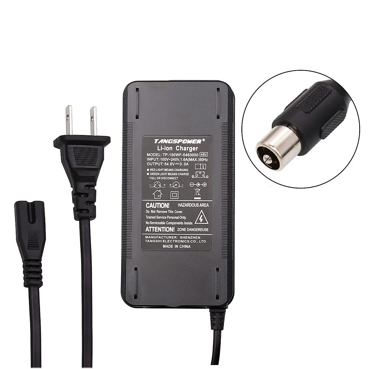 54.6V Adapter Charger 13S 48V DC/XLR/RCA Connector Jack for 48V 10Ah 12Ah 15Ah 20Ah Battery Pack Charger (54.6V 3A RCA100 Plug)