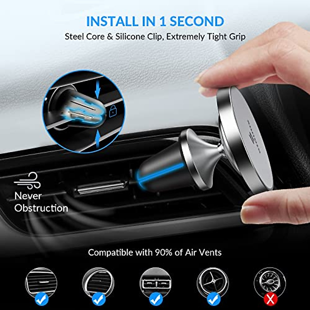 Magnetic Wireless Car Mount Charger for iPhone 14/13/12 Series, SINDOX Alloy Car Vent Mount Charger, with 45W USB C Car Charger, Compatible with MagSafe Charger Holder Fast Charging