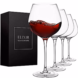 ELIXIR GLASSWARE Red Wine Glasses – Large Wine Glasses, Hand Blown – Set of 4 Long Stem Wine Glasses, Premium Crystal – Wine Tasting, Wedding, Anniversary, Christmas – 22 oz, Clear