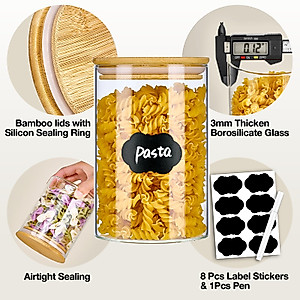 Meolibour 7 Pack Thicker Glass Food Storage Jars with Airtight Bamboo Lids, Clear Glass Storage Containers, Glass Canisters Set for Pasta, Nuts, Coffee Beans, Kitchen Pantry Organization Jar, BPA Free