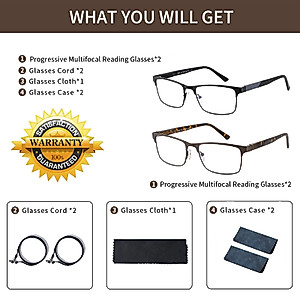 Kafirlo Progressive Multifocal Reading Glasses Men No Line Multifocus Transition Blue Light Blocking Computer Reader Multi Focus Metal Full Wide Frame Spring Hinge Designer Magnifying Eyeglasses 1.25