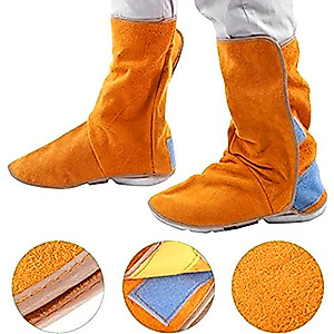 1 Pair of Leather Welding Insoles, Fire Resistant Welding Boots and Shoe Covers, Heat and Wear Welders Work Protection Foot Covers, Welding Safety Shoe Protectors, Welding Leggings