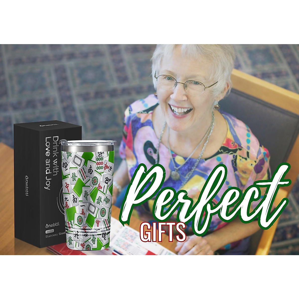 Onebttl Mahjong Gifts for Women/Men, Funny Gifts for Mahjong Lovers, 20oz (590ml) Insulated Stainless Steel Cup, Birthday, Christmas -White