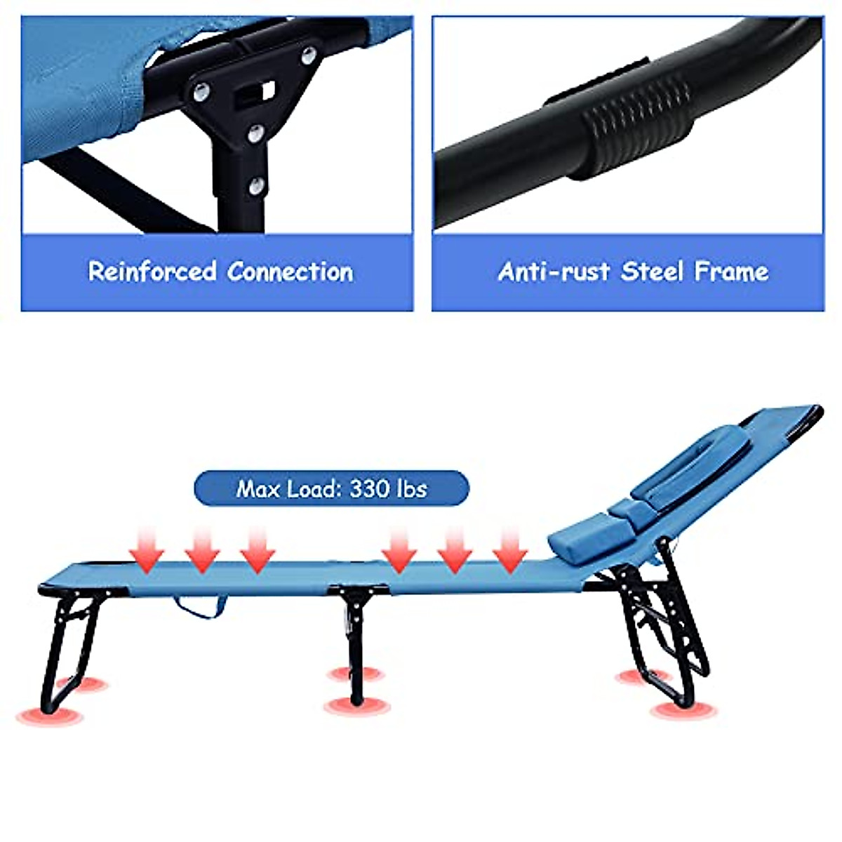 GYMAX Beach Lounge Chair, Sunbathing Chair Patio Lounge Chair Folding Adjustable Recliner with Hole for Face