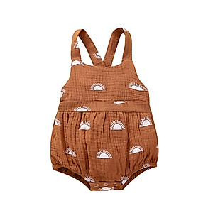 Newborn Girls Romper Jumpsuit Sun Print Sleeveless Cross Back One-Pieces Bodysuits Clothing (Brown, 0-6 Months, 6_Months)