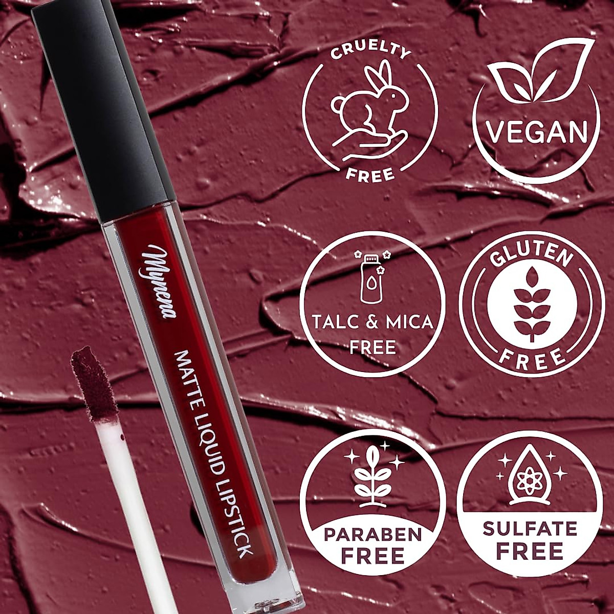 Mynena Burgundy Red Long-Lasting Matte Liquid Lipstick Intense Color Smudge-Proof & Waterproof Comfortable Hydrating Shea Butter Vegan & Cruelty-Free | Emma
