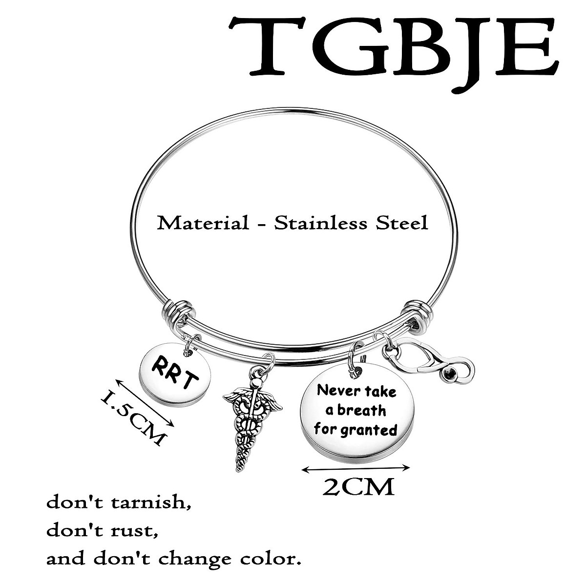 TGBJE RRT Bracelet Registered Respiratory Therapist Gift Respiratory Care Therapy Graduation Gift Respiratory Therapist Appreciation Gifts (RRT Bracelet)
