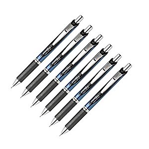 Pentel EnerGel Deluxe RTX Retractable Liquid Gel Pen, 0.7mm Medium Line, Needle Tip, Black, Pack of 6