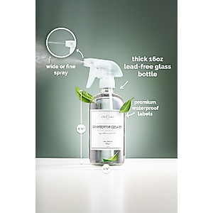 Vine Creations Glass Spray Bottles, 2 Pack Refillable Spray Bottles for Cleaning Solutions, Clear Spray Bottle for plants, Water Spray Bottle Sprayer, Glass Spray bottles 16 oz with Waterproof Labels