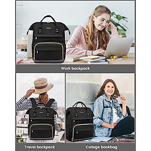 LOVEVOOK Laptop Backpack Women,15.6 Inch Wide-open Travel Computer Backpack Purse for Women with USB Port,Waterproof Teacher Nurse Work Laptop Bag College Back Pack,Black-Grey