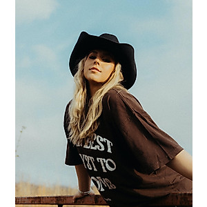 Lisianthus Felt Wide Brim Western Cowboy Hat for Men & Women Stone-Black