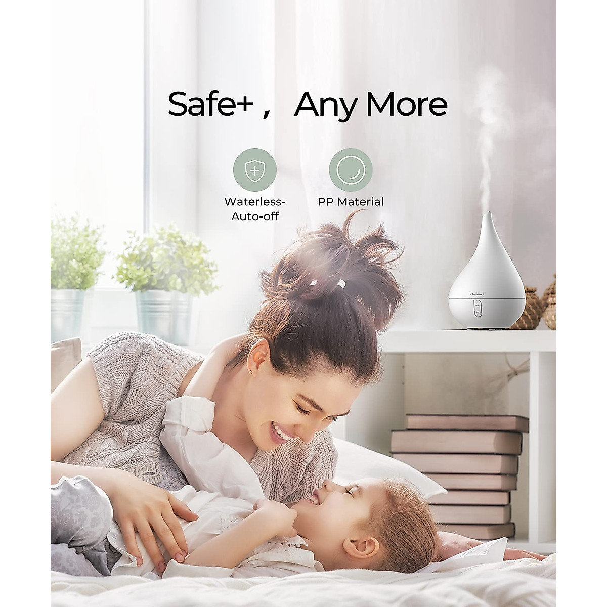 Aromacare, Aromatherapy Aroma Diffuser for Essential Oils, Cool Mist Humidifier for Home Bedroom, One Fill for 10Hours with Night Light 2 Mist Mode Waterless Auto-Off