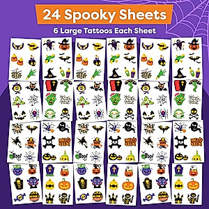 Halloween Temporary Tattoos For Kids Halloween Party Favors - 144 Pieces in 48 Unique Designs - Bulk Prizes Assorted Goodies Tattoos Goody Bag Stuffers