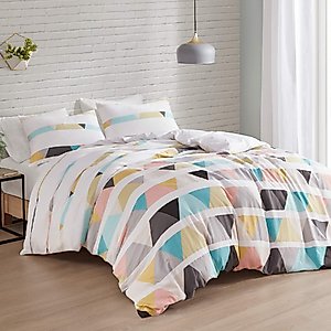 INTELLIGENT DESIGN Reversible 100% Cotton Sateen Duvet - Breathable Comforter Cover, Modern All Season Bedding Set with Sham (Insert Excluded), Storke, Colorful Stripes King/Cal King