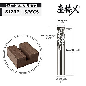 ZahyoX Up Down Compression Spiral CNC Bit, Solid Carbide Straight Router Bit, 1/2" Cutting Dia, 1/2" Shank, 1-1/4" Cutting Length, 3" Overall Length, CNC Router Bits, CNC End Mill