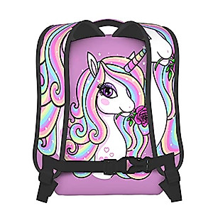 FeHuew Girls Rose Unicorn Backpacks Bookbag 16 Inch Shoulder Bag Daypack for 1-5th Grade School