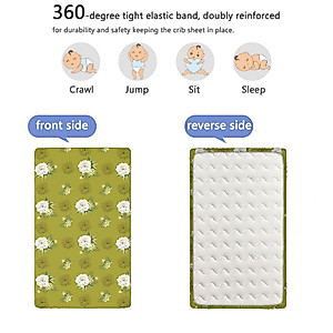 Rose Flower Themed Fitted Mini Crib Sheets,Portable Mini Crib Sheets Soft & Stretchy Fitted Crib Sheet-Crib Mattress Sheet or Toddler Bed Sheet,24“ x38“,Dark Khaki Olive Green