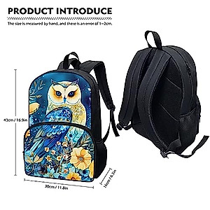 Pinupub Kids Blue Owl Flowers Backpack 3pcs Set Including 17 Inch Large School Bag With Lunch Bag And Practical Pen Bag