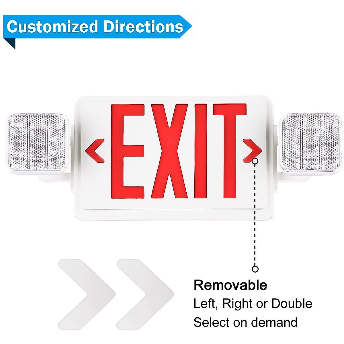 EXITLUX 1 Pack Red Led Emergency Exit Lights with Battery Backup-UL Certified 2 LED Adjustable Head -120/277VAC-Emergency Exit Sign/Exit Emergency Light Combo/Exit Signs for Business/Room.