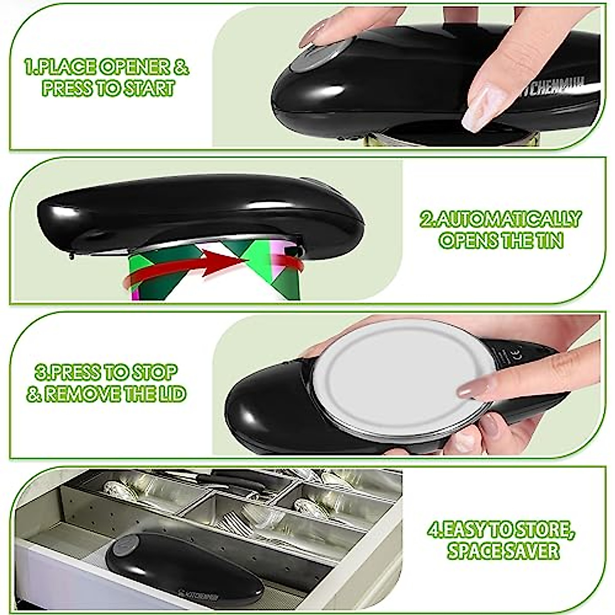 Hands Free Battery Operated Electric Can Opener No Sharp Edge, Can Opener Electric for Seniors, Arthritis, Electric Can Openers for Kitchen Food-Safe Magnetic Catches Cover