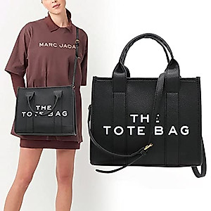 Women's The Tote Bag, PU Leather Tote Bag, Shoulder, Crossbody or Handle Bag for Work, School (10.2X4.2X8.5in) (black)