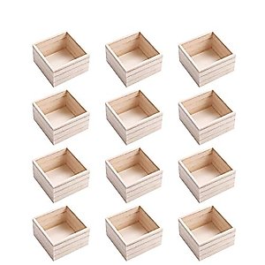 12 PCS 4'' x 4'' Rustic Wooden Box Storage Organizer Craft Box for Collectibles Home Venue Decor Succulents