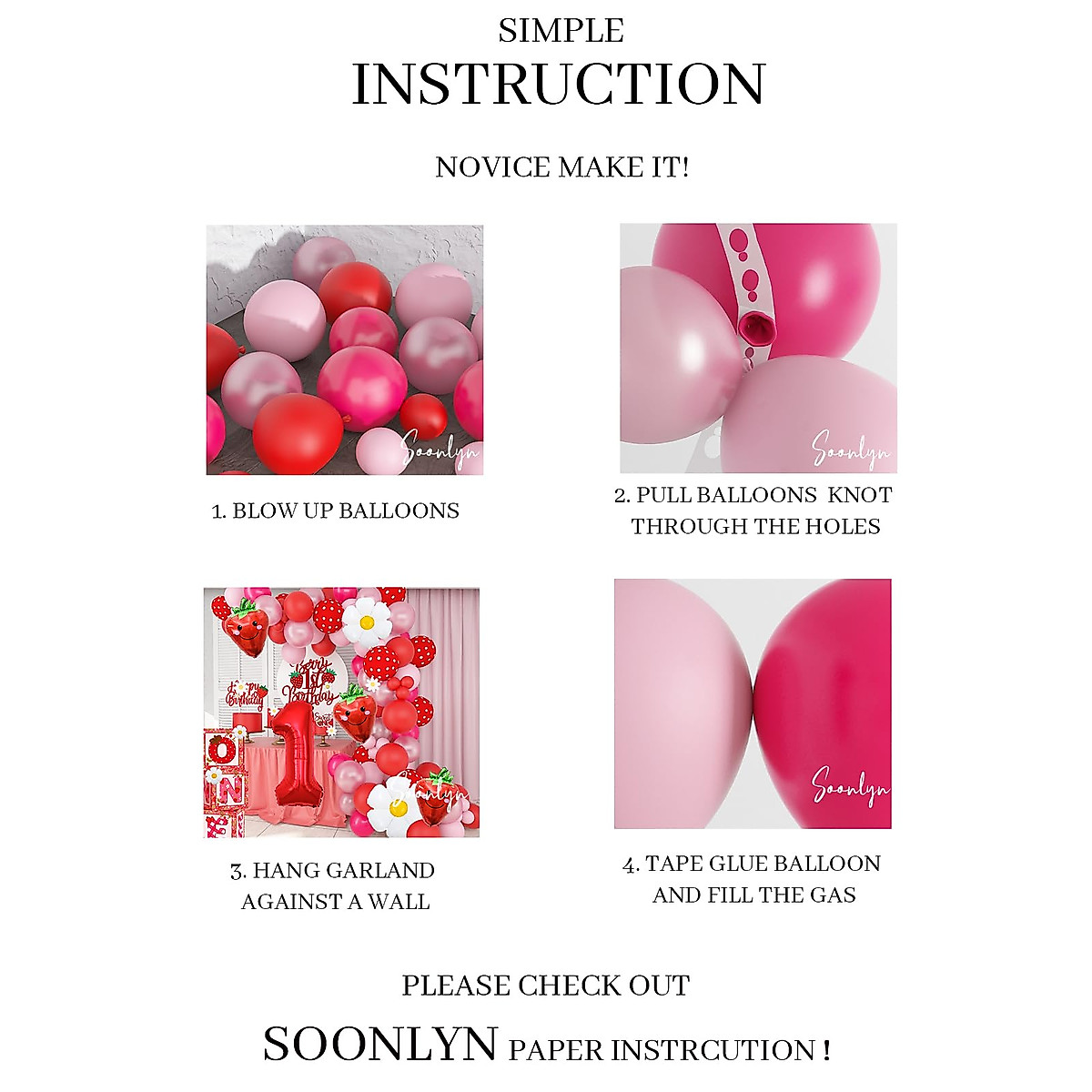 Soonlyn Berry First Birthday Decor 12Ft Strawberry Balloon Arch Kit with Strawberry Balloons Garland Foil First Daisy Dalloons for First Birthday Sweet Baby Shower