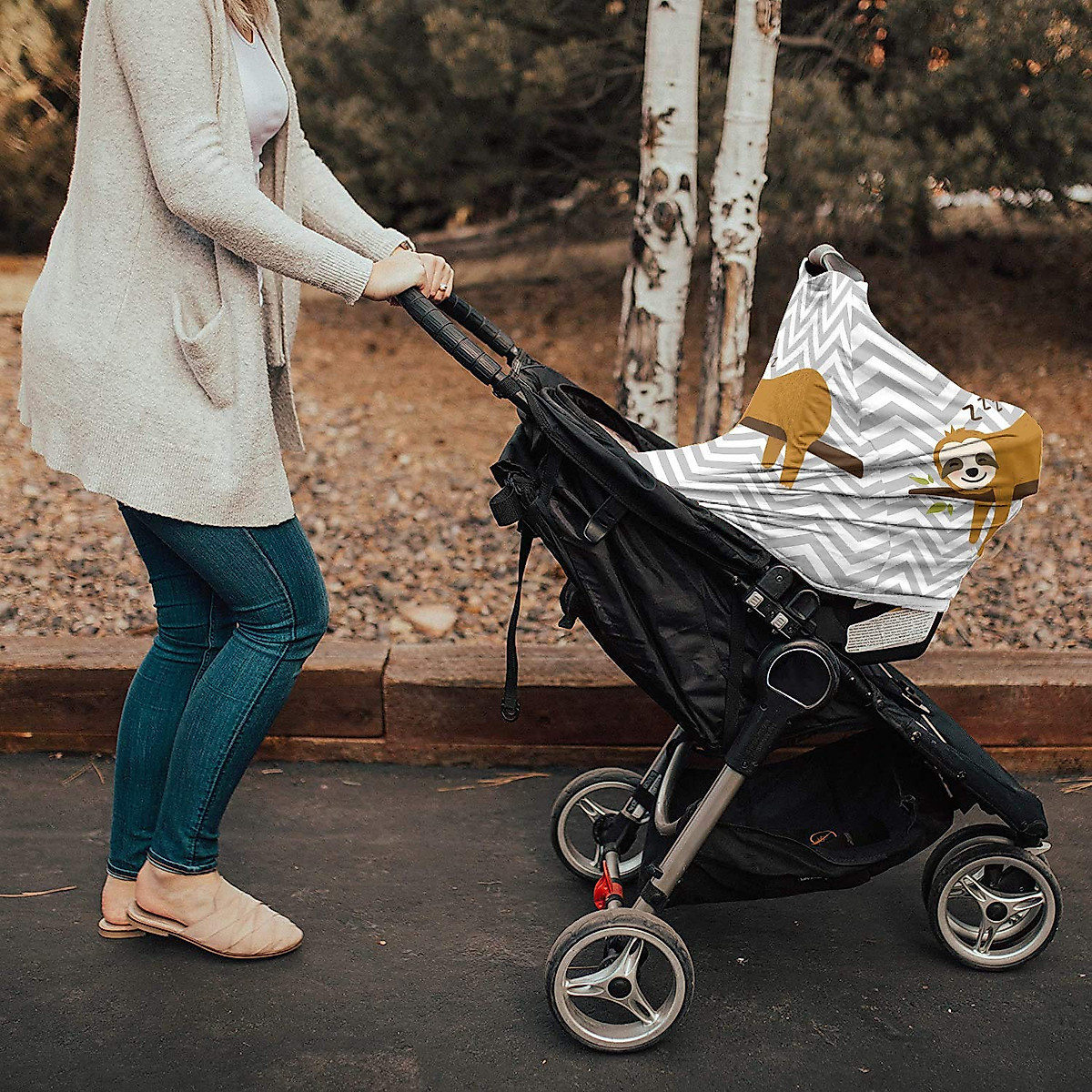 Nursing Cover for Breastfeeding Scarf & Car Seat-for Babies Girls Boys Infant,Soft Stretchy Infinity Cover Ups for Stroller Baby Car Seat-Sloth on Branch Geometric Stripes