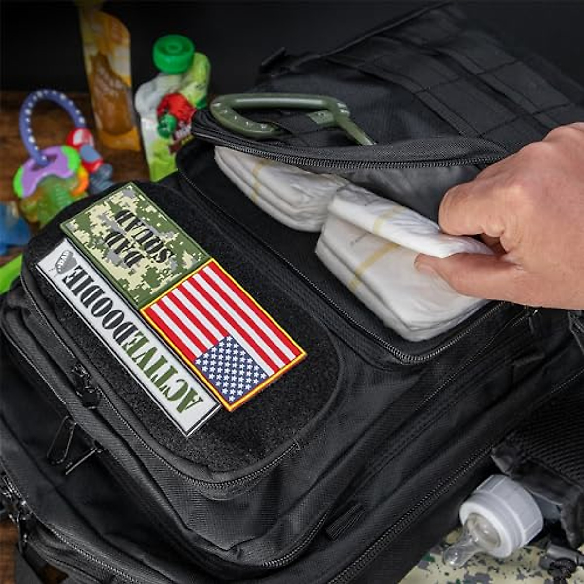 ActiveDoodie Dad Gear - Dad Diaper Bag for Men with Waterproof Changing Pad, Removable Dad Patches, Mens Diaper Bag, Black