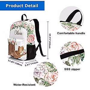 Yeshop Cowgirl Flower Personalized Backpack for Teen Boys Girls ,Custom Travel Backpack Bag Gift