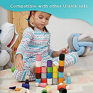 Ulanik Large Peg Dolls in Cups Toddler Montessori Toys for 3 Year Old + Kids Wooden Waldorf Dolls for Learning Color Sorting and Counting — 12 Gnomes, 3.35 in
