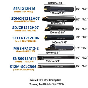 1/2" CNC Carbide Lathe Turning Insert Tool, 12mm Shank Indexable Lathe Boring Bar Turning Tool Holder Set With Carbide Inserts For Semi-finishing and Finishing-21pcs (1/2"-21PCS)