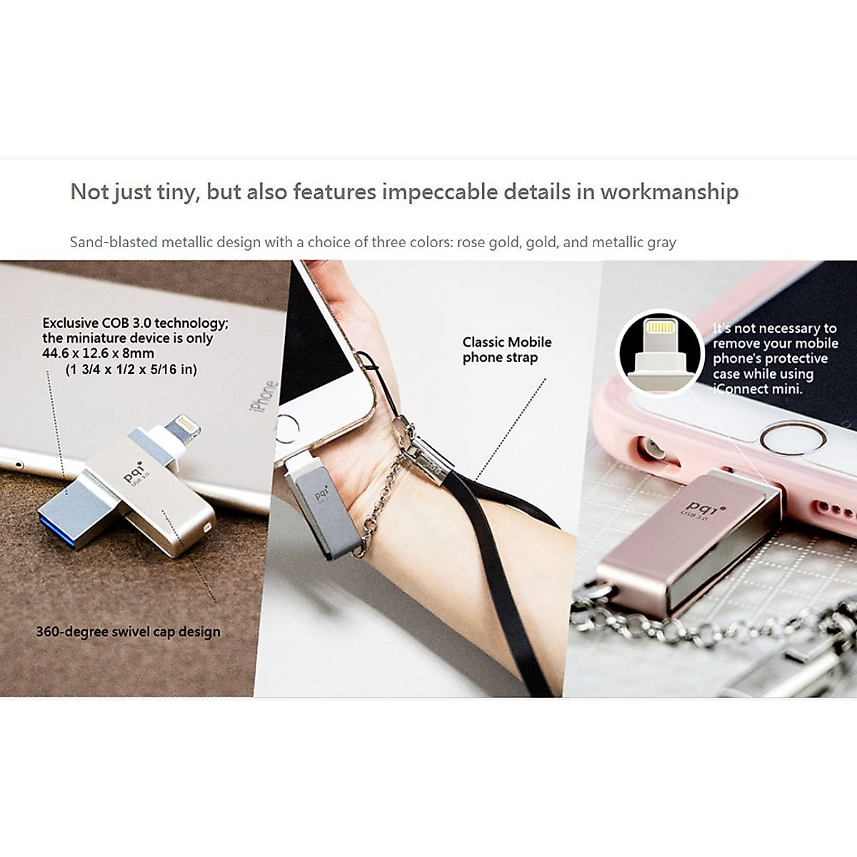 Iconnect Mini [Apple Mfi] 128 GB Mobile Flash Drive w/ Lightning Connector for iPhones iPads Mac & PC USB 3.0 (Rose Gold)