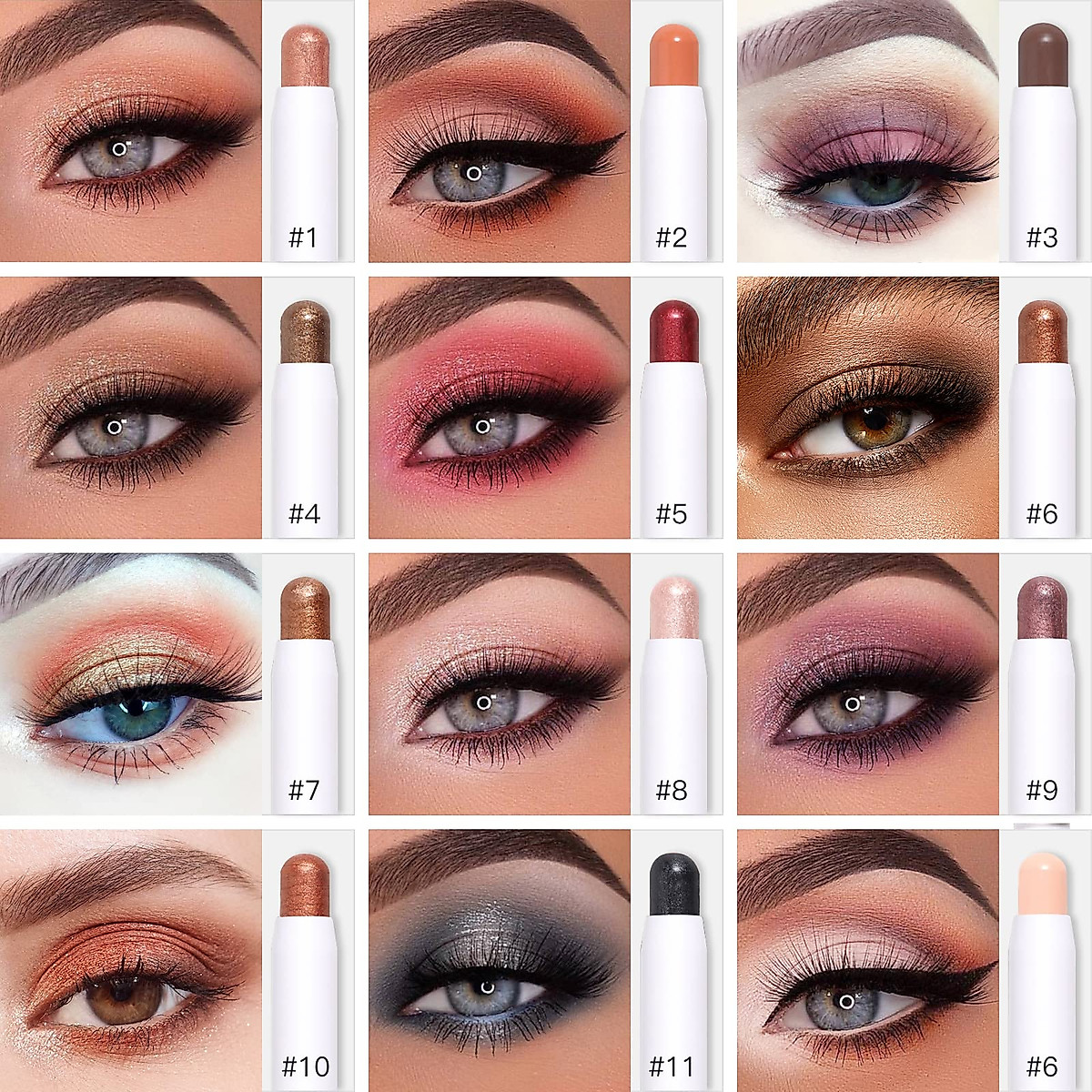 LOKFAR Cream Eye-Shadow Stick, Waterproof Cream Eyeshadow Pen Rotatable Creamy Eye Shadow Pencil Crayon, Matte and Shimmer Eyeshadow Makeup Stick with Sponge Smudger (12# Matte Pinkish White)