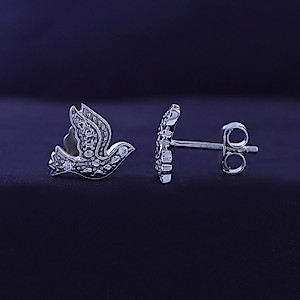 Wishrocks Round Cut White Natural Diamond Accent Dove Stud Earrings for Women in 14k White Gold Over 925 Sterling Silver with Push Back, Diamond Jewelry Gift for Her Women's Earrings